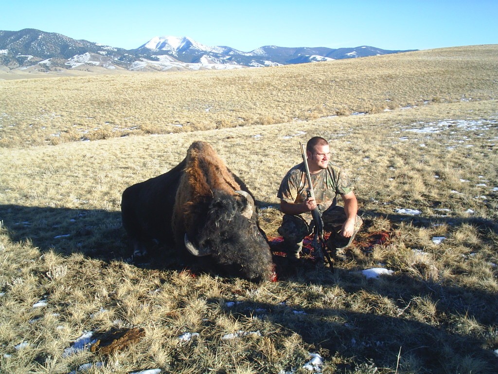 Hunter Next to Buffalo – Left Side | Hi Mountain Outfitting Bison ...